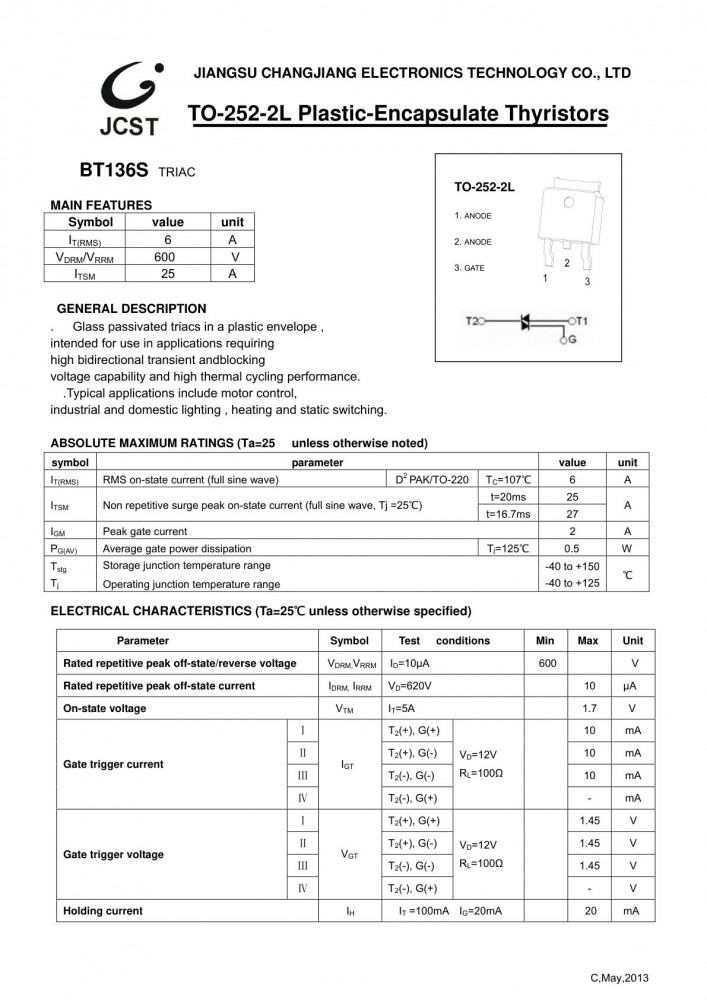 BT136S technical datasheet preview