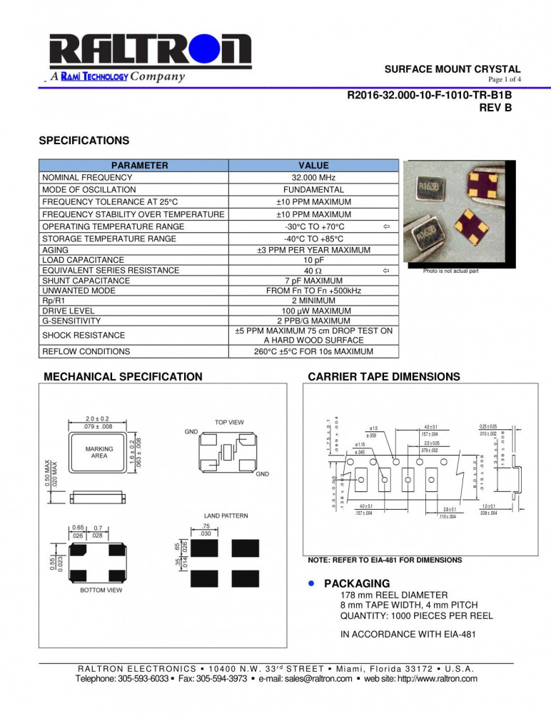 Raltron R2016 datasheet page 1