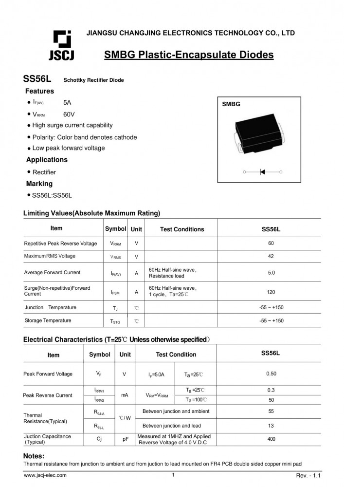 SS56L datasheet page 1