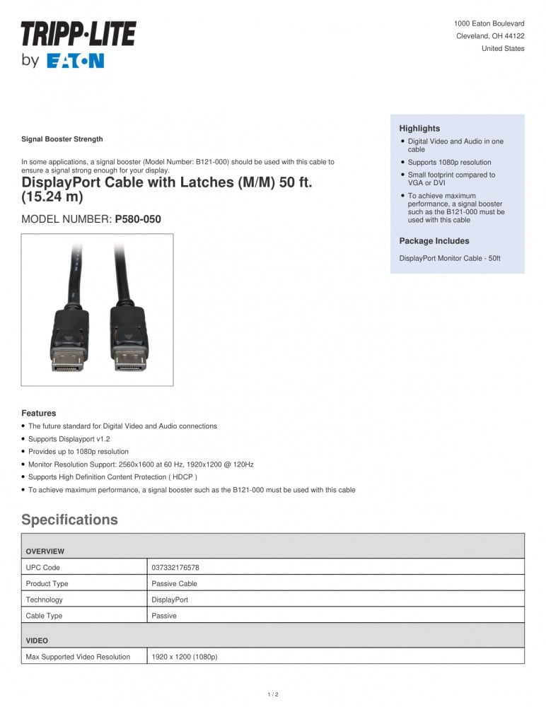 P580-050 technical document page 1