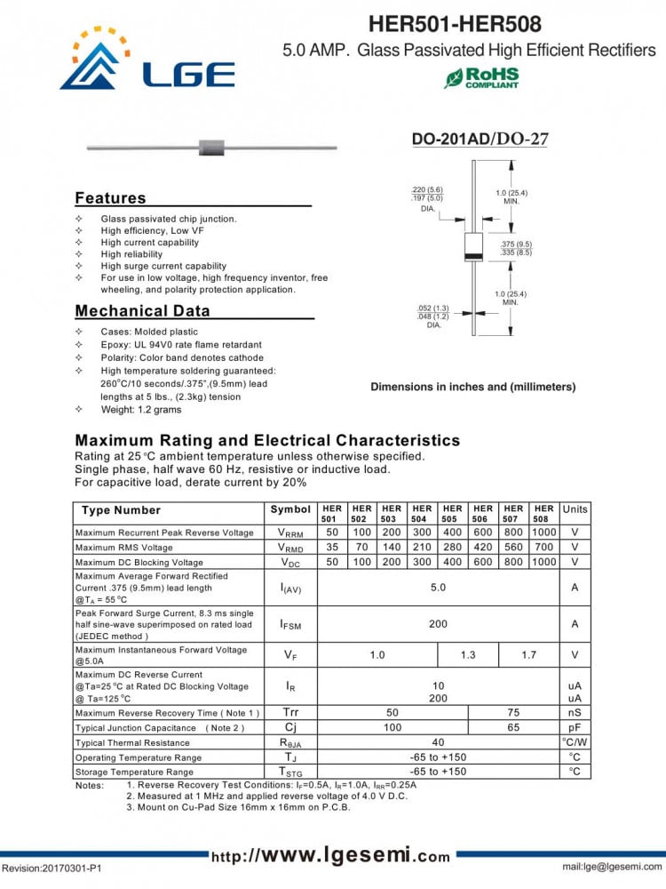 LGE HER506 datasheet page 1