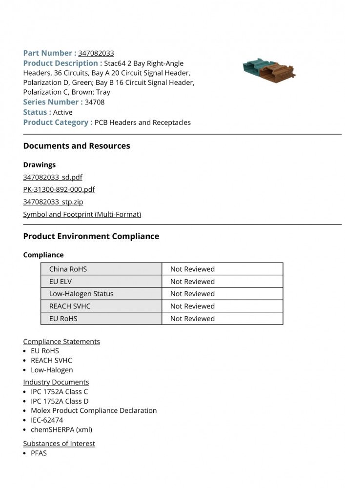 Technical document preview, page 1 for MOLEX 347082033
