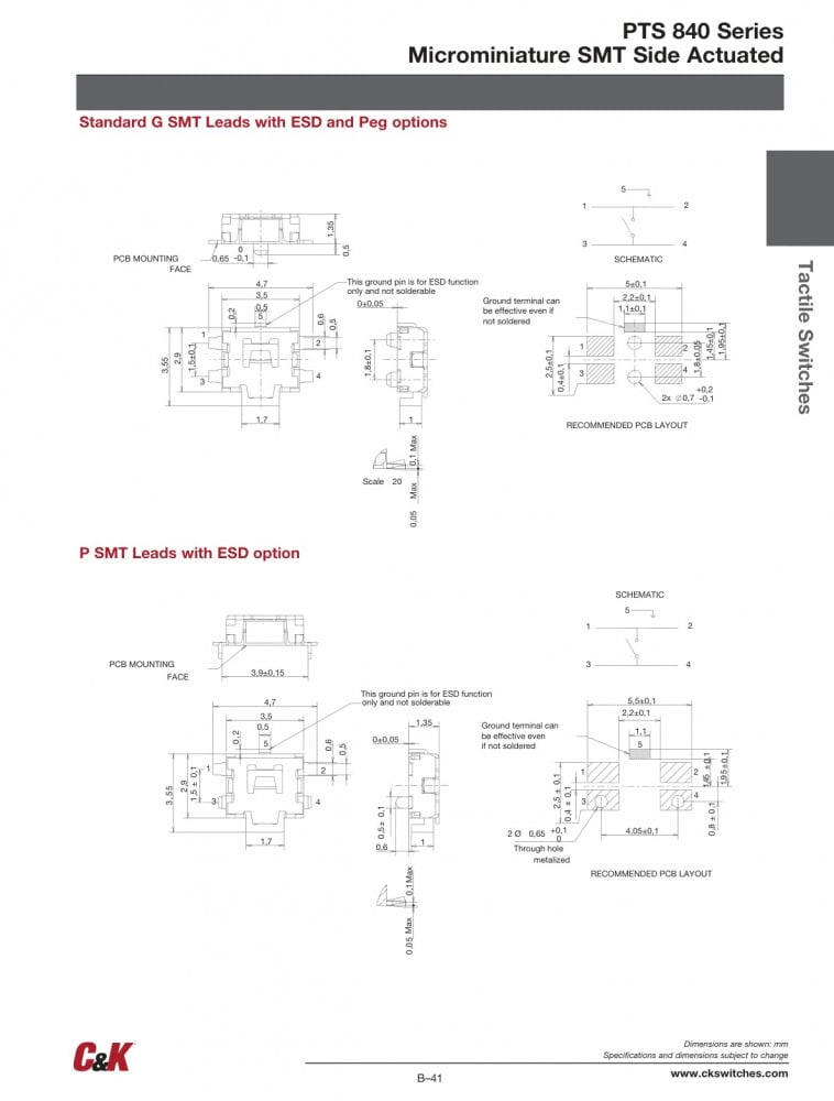 C&K PTS840 series technical document page 2