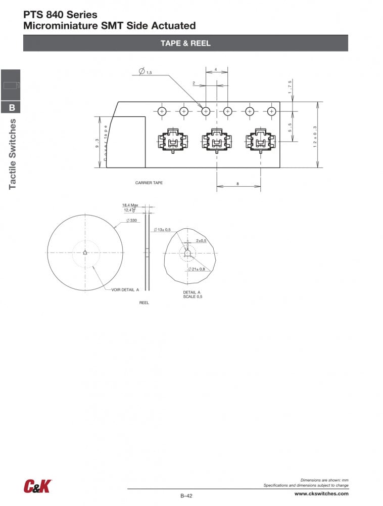 C&K PTS840 series technical document page 3