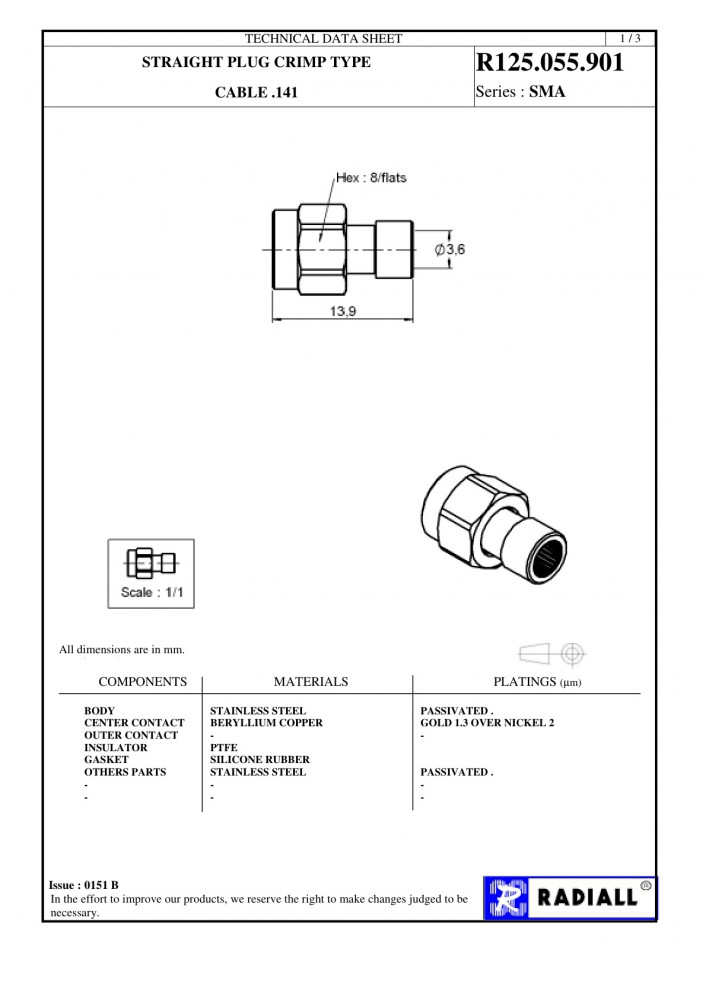 Radiall R125055901 technical data sheet, page 1