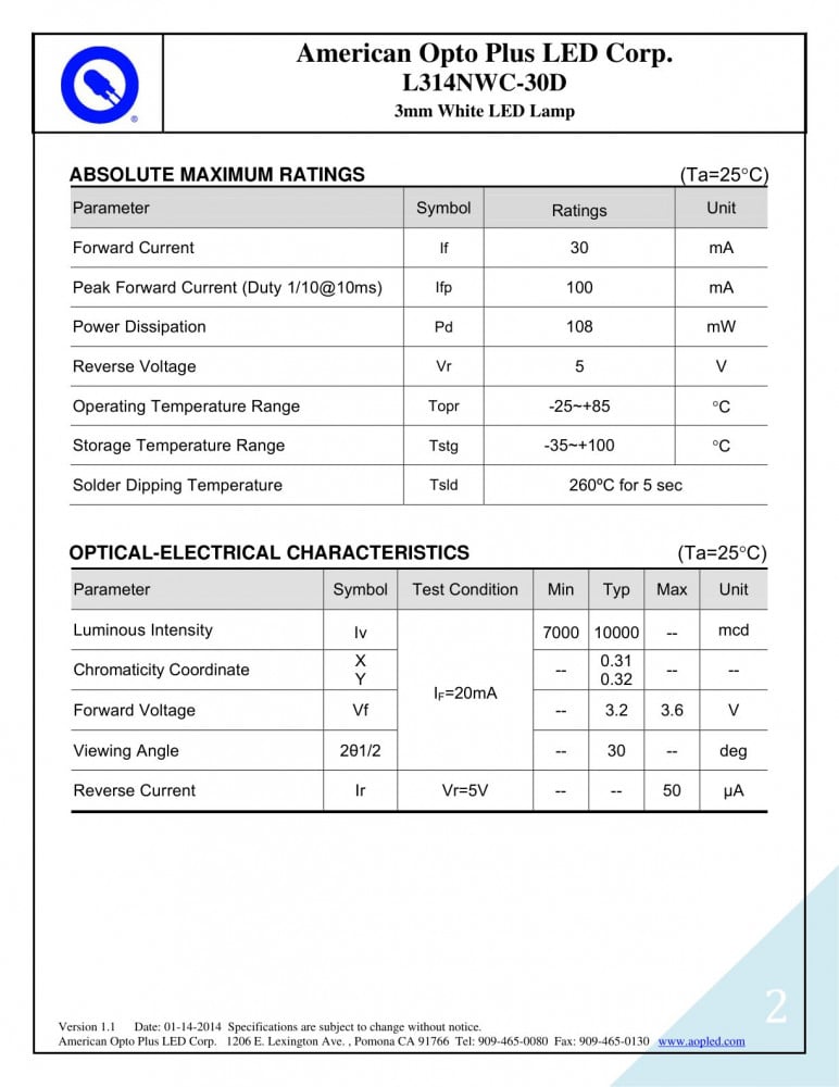 L314NWC-30D datasheet page 2