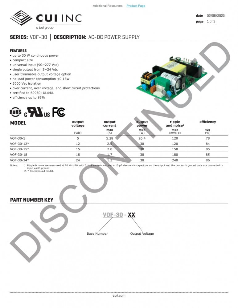 VOF-30-24 datasheet page 1