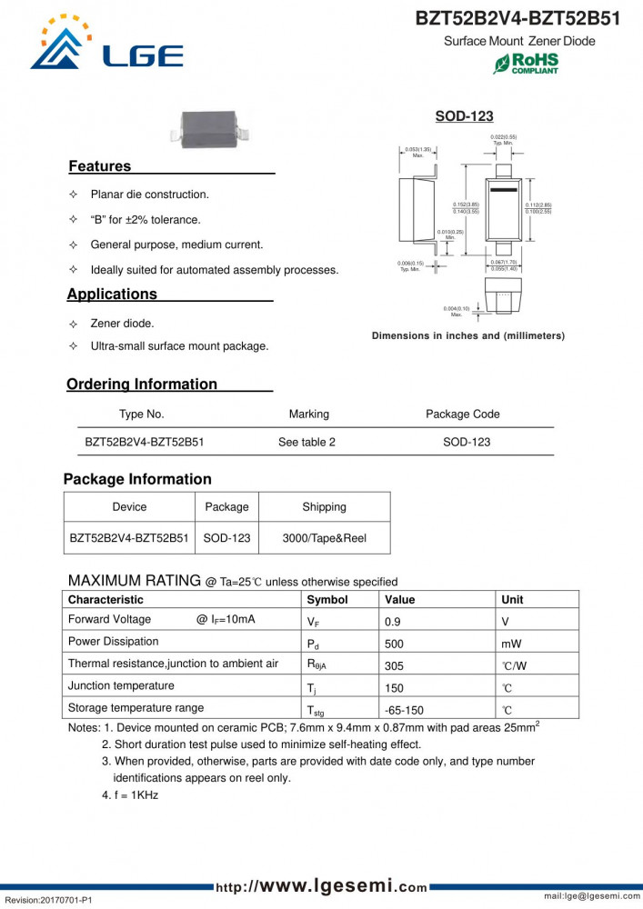 LGE BZT52B5V6 datasheet page 1