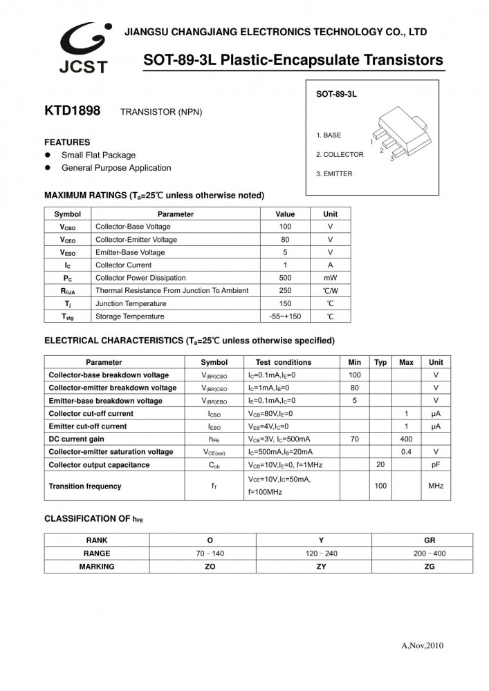 KTD1898 official datasheet page