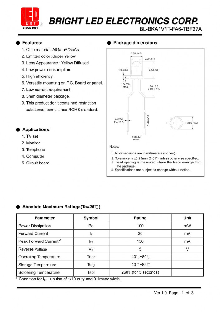 BL-BKA1V1T-FA6-TBF27A technical document page 1