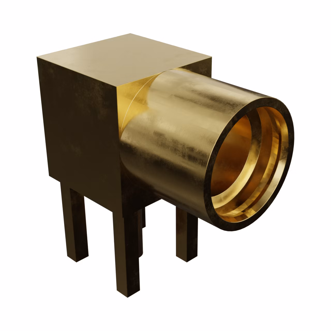 MMCX Jack, Right-Angle, PCB Receptacle, Through Hole, Brass Body, Gold (Au) Plated, One Piece Per Bag, 50 Ohms for sale