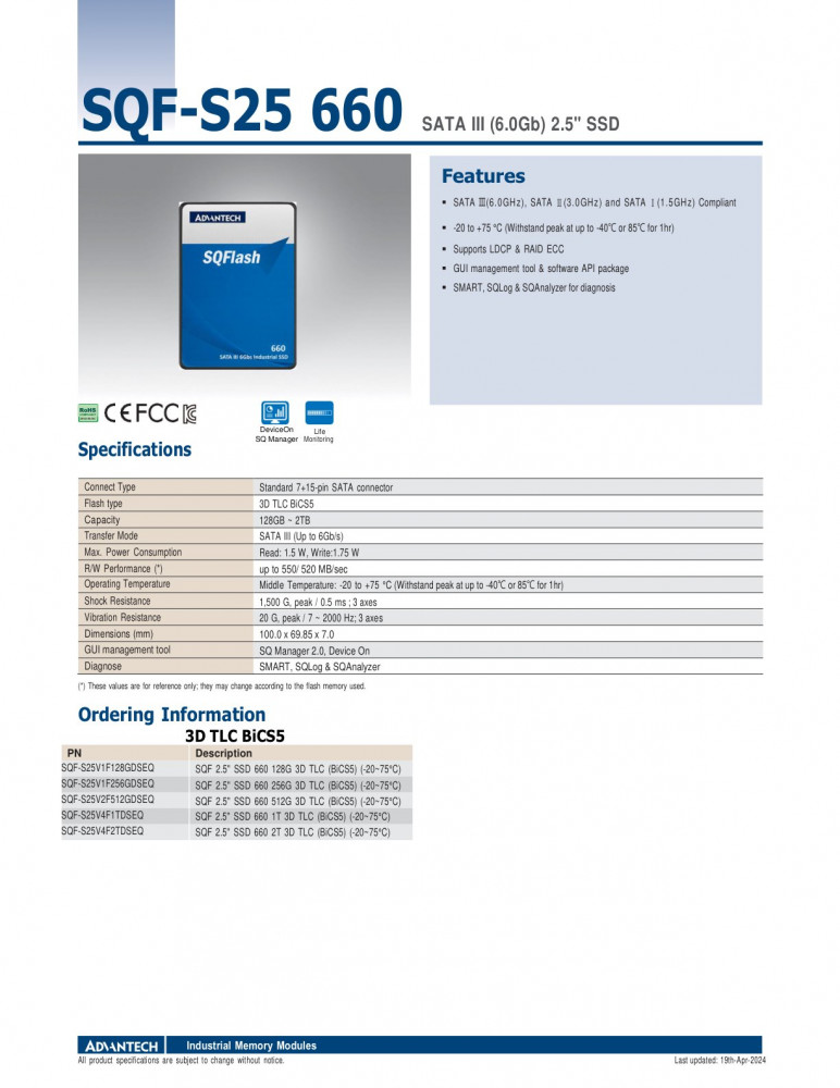 SQFlash SQF-S25 660 product documentation preview