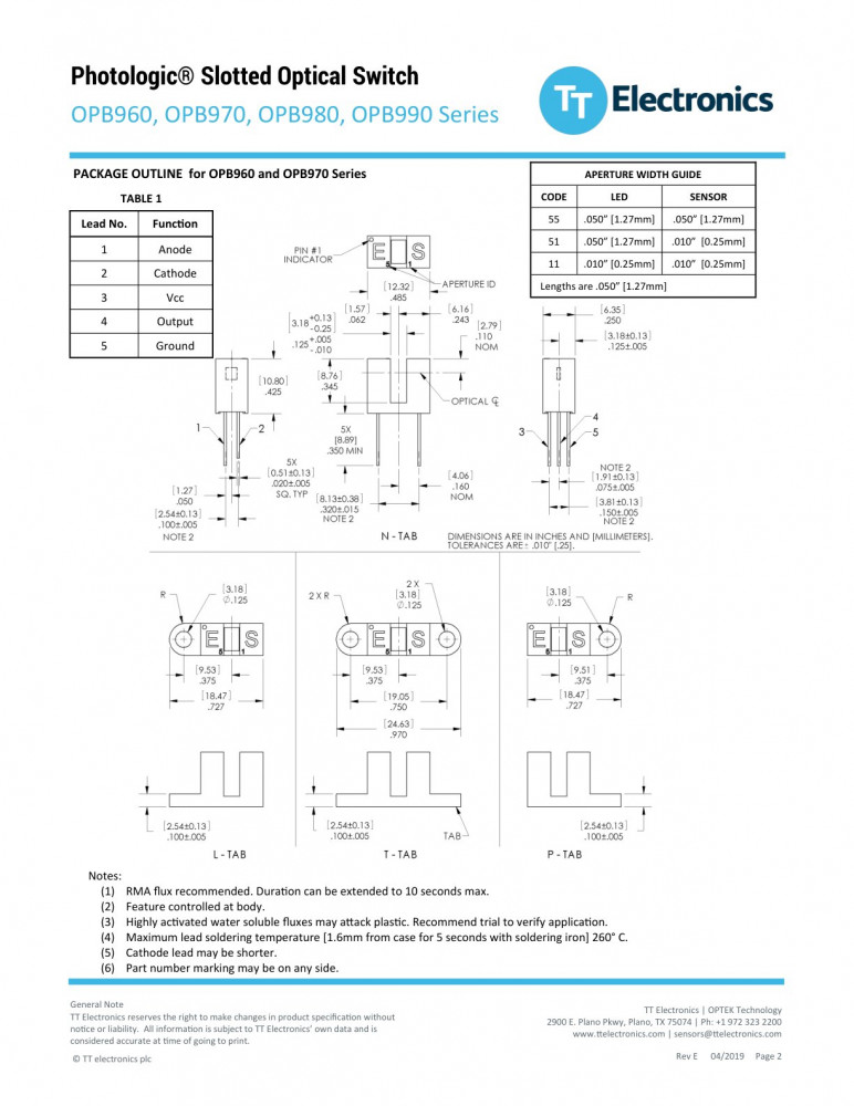 OPB973N51 technical document page 2