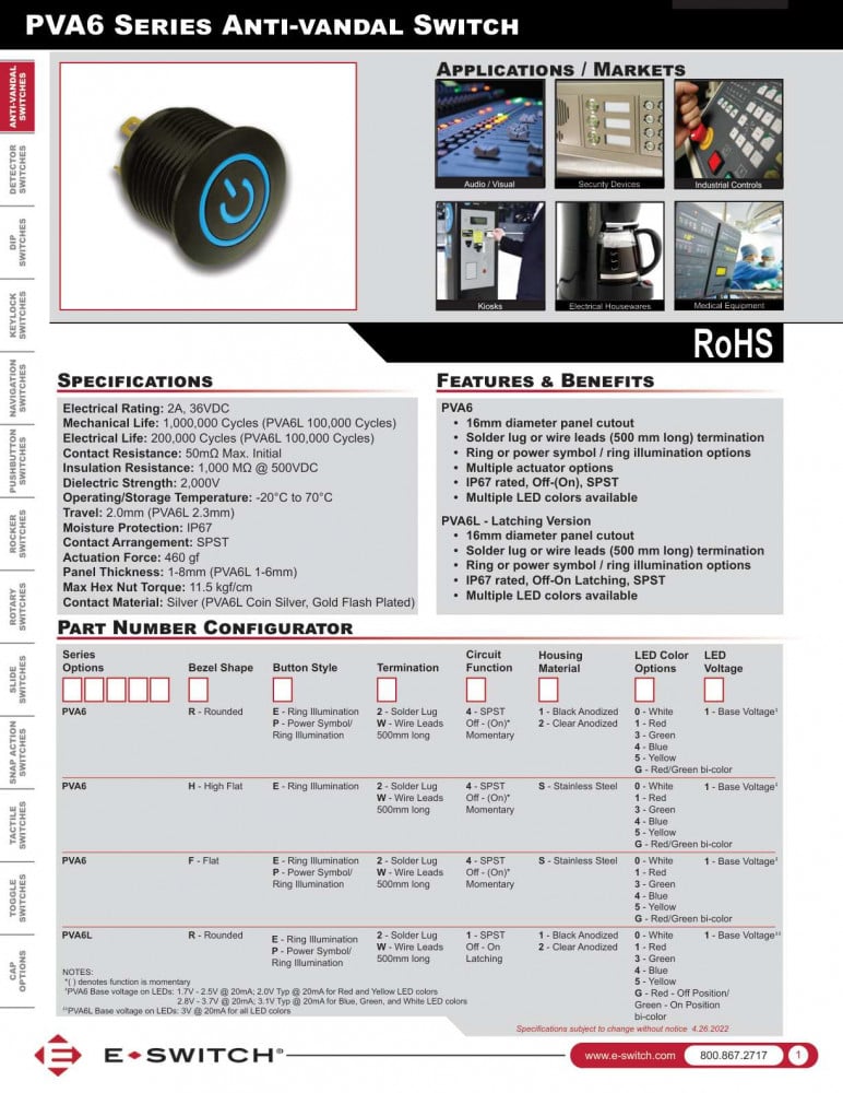 PVA6 series datasheet page 1