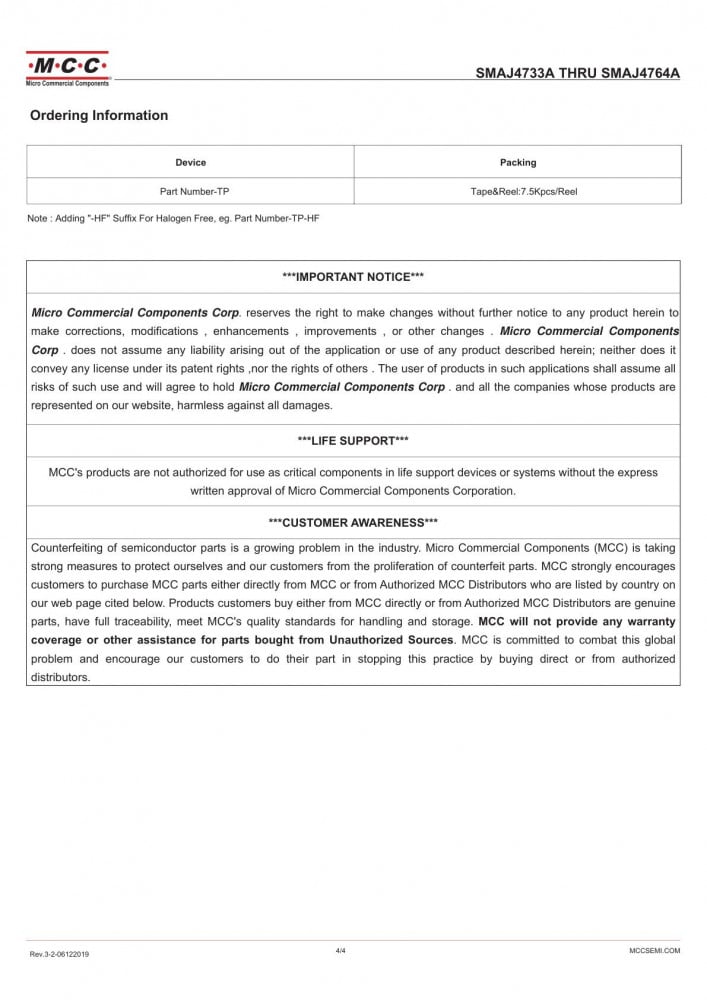MCC SMAJ4744A-TP datasheet page 4