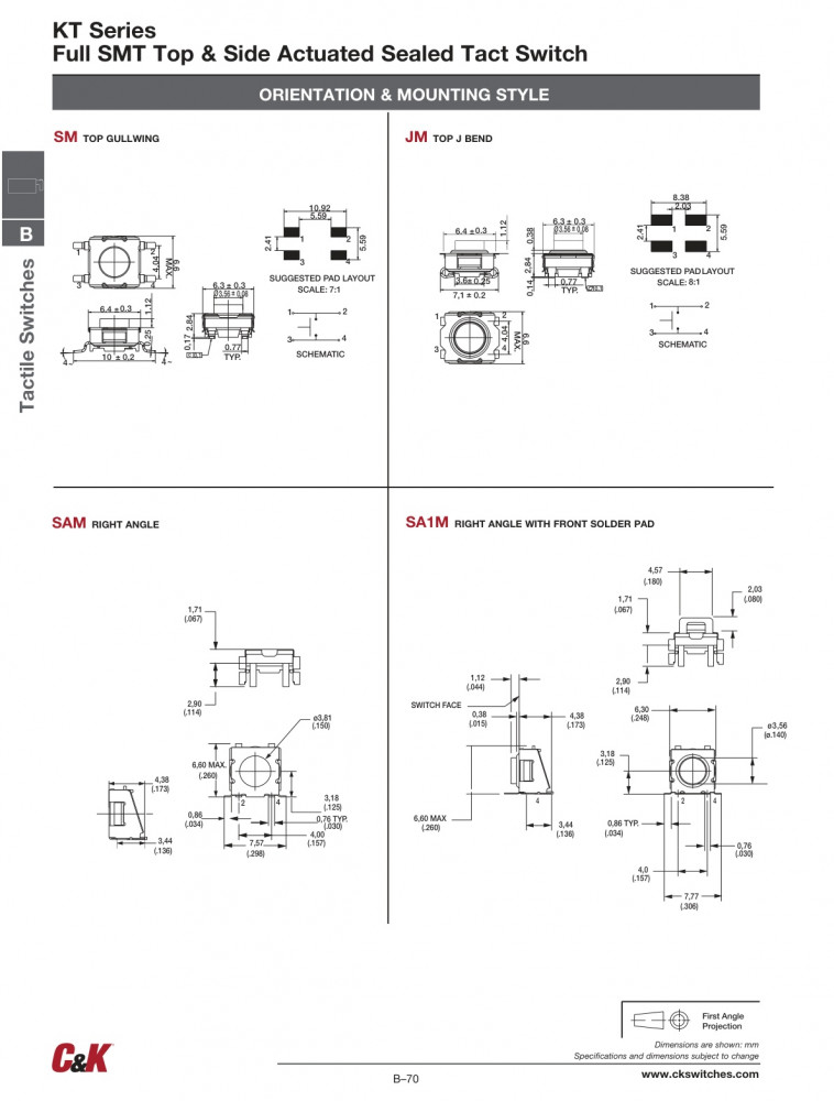 C&K KT11 technical document page 3