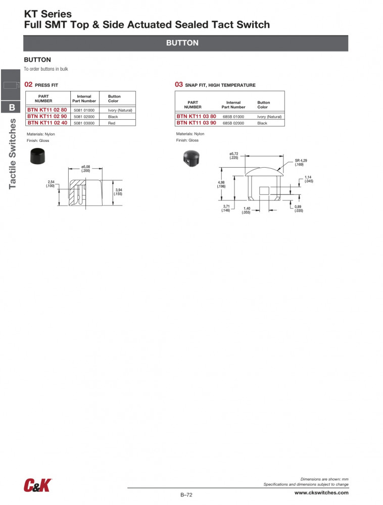 C&K KT11 technical document page 5