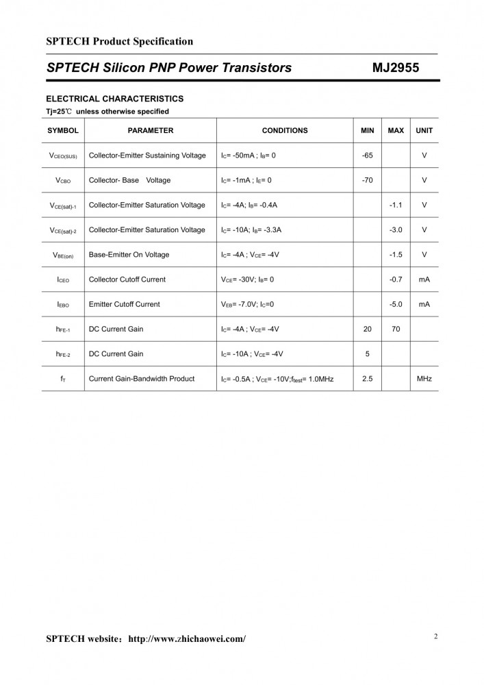 SPTECH MJ2955 datasheet page 2
