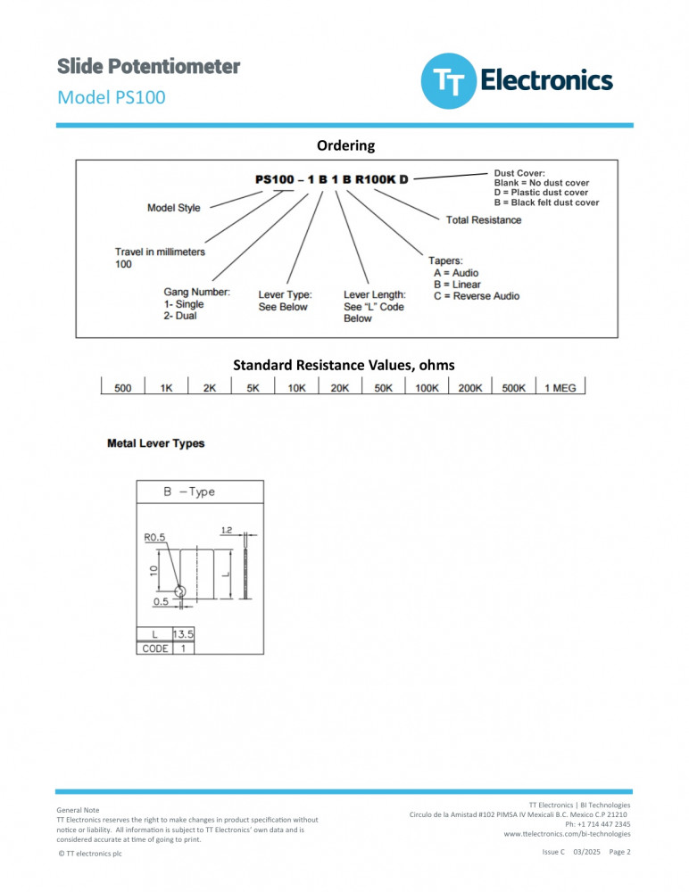 PS100 series technical document, page 2