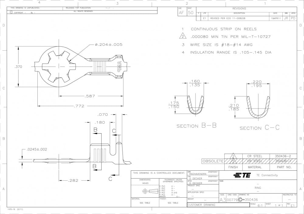 TE Connectivity 350436-2 technical drawing