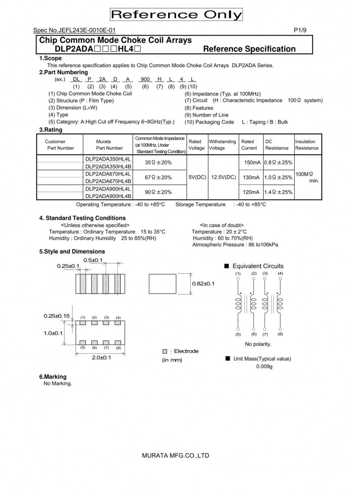 DLP2ADA series specification page 1