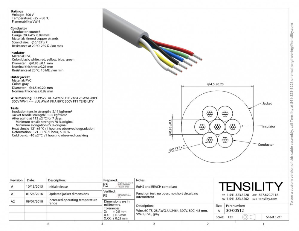 Tensility International 30-00512 cable product drawing