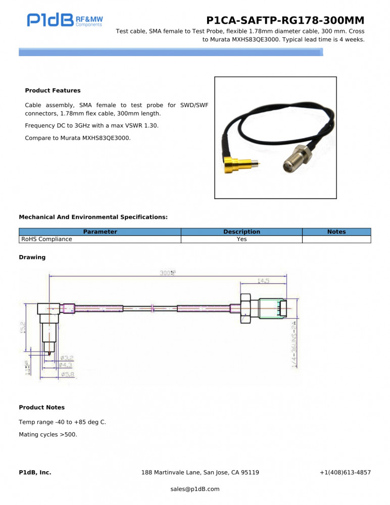 P1CA-SAFTP-RG178-300MM product documentation image