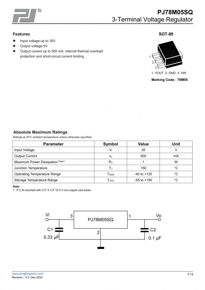 PJ78M05SQ datasheet page 1