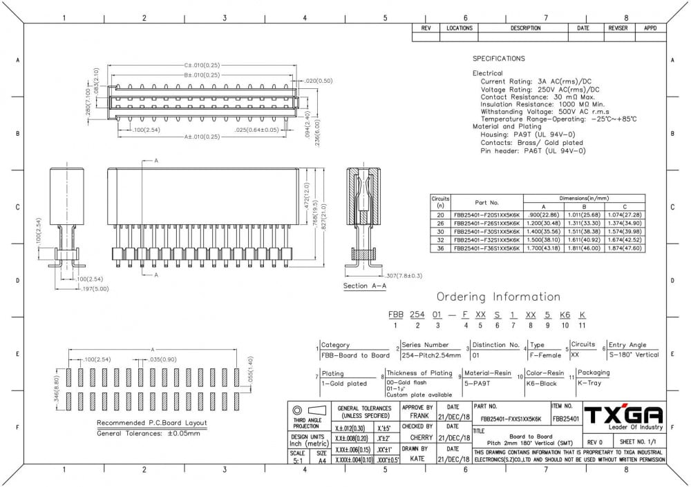 TXGA FBB25401-F30S1005K6K technical document preview