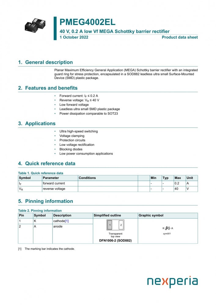 PMEG4002EL datasheet page 1