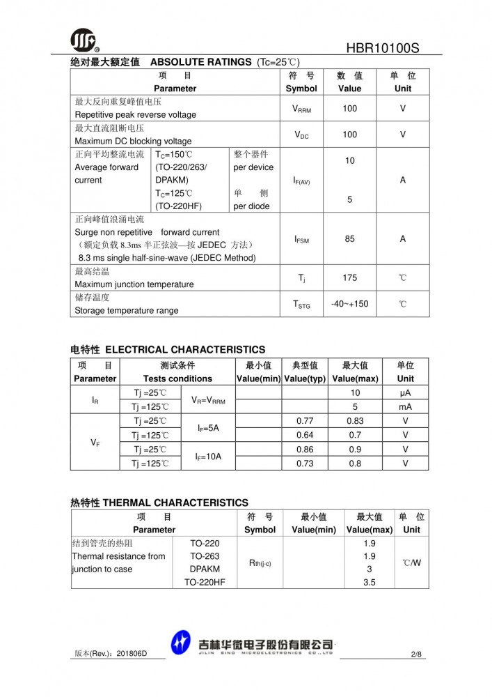 HBR10100S datasheet page 2