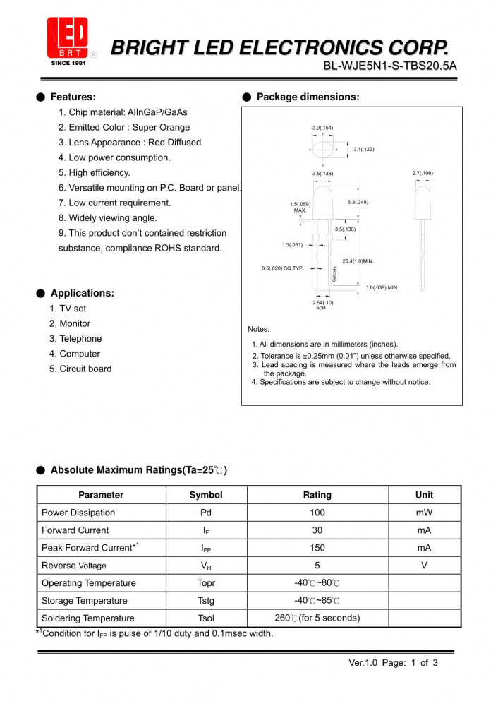 BL-WJE5N1-S-TBS20.5A datasheet page 1