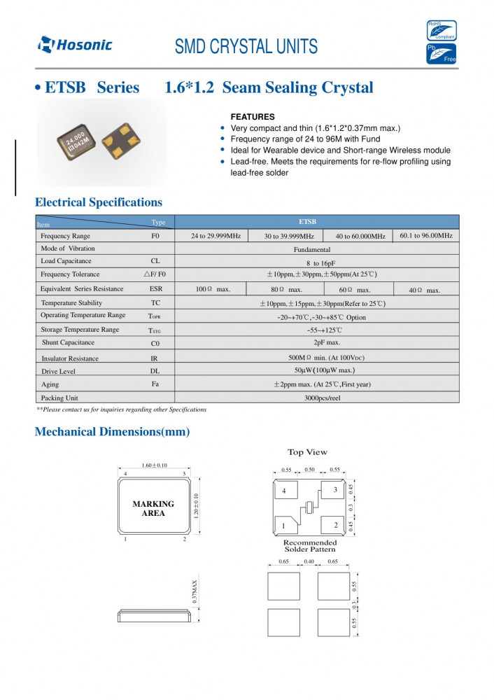 HOSONIC ETSB Series technical document preview
