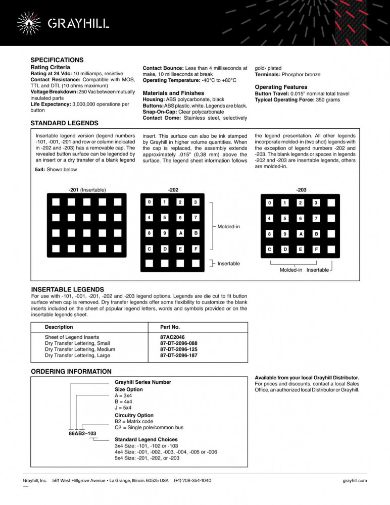Grayhill Series 86 product documentation, page 4
