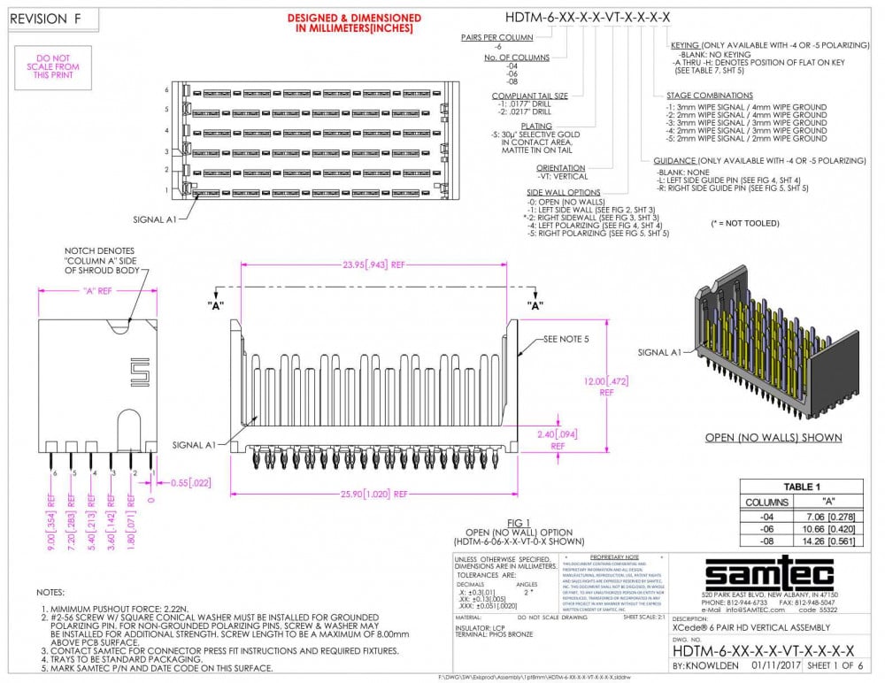 Samtec HDTM drawing page 1