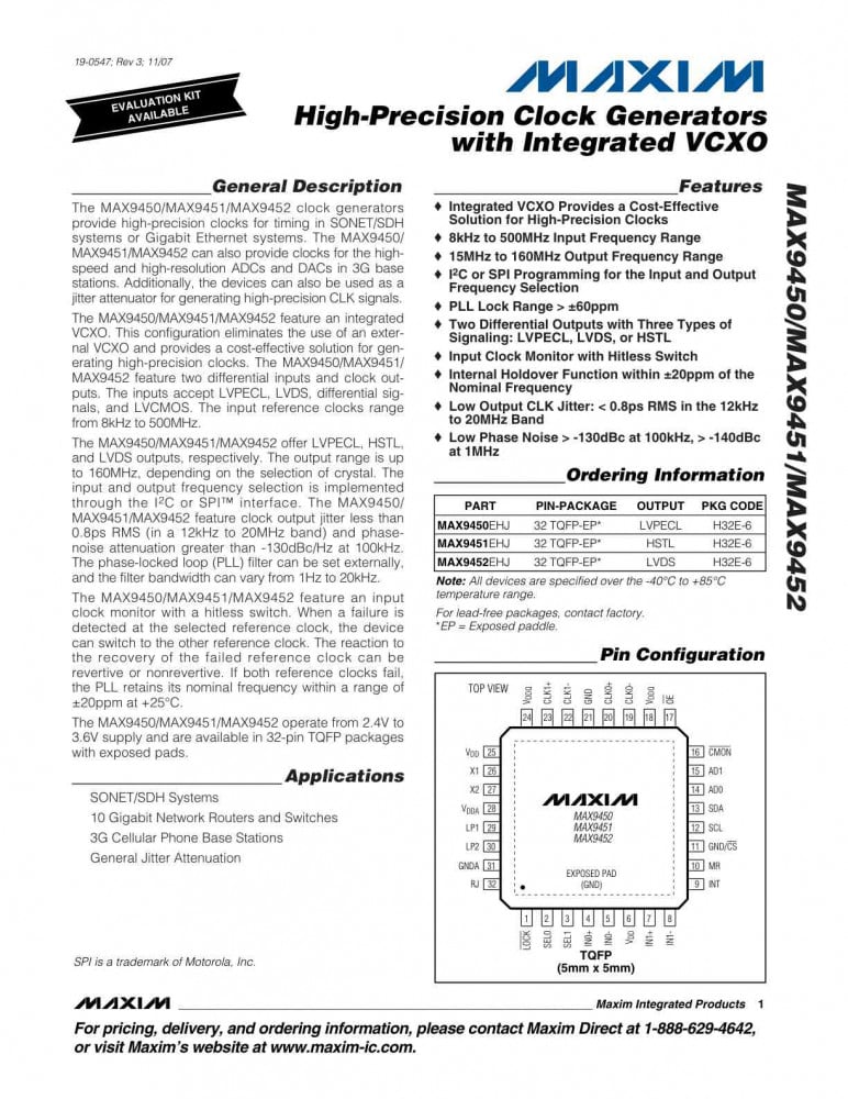 MAX9451EHJ2 datasheet page 1