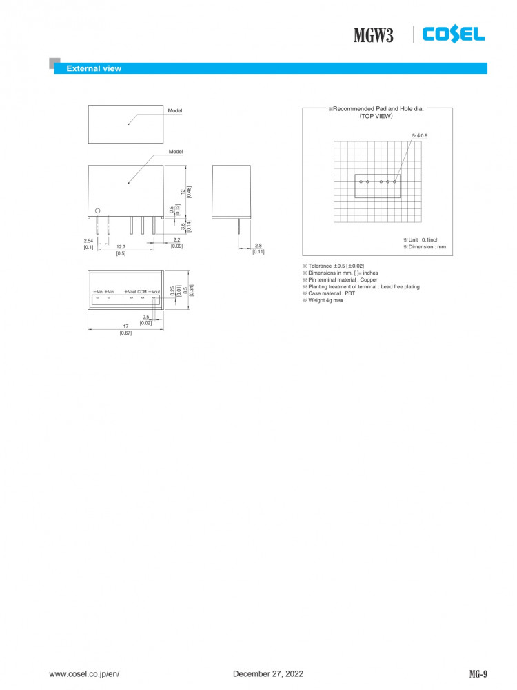 Cosel MG-series datasheet page 9