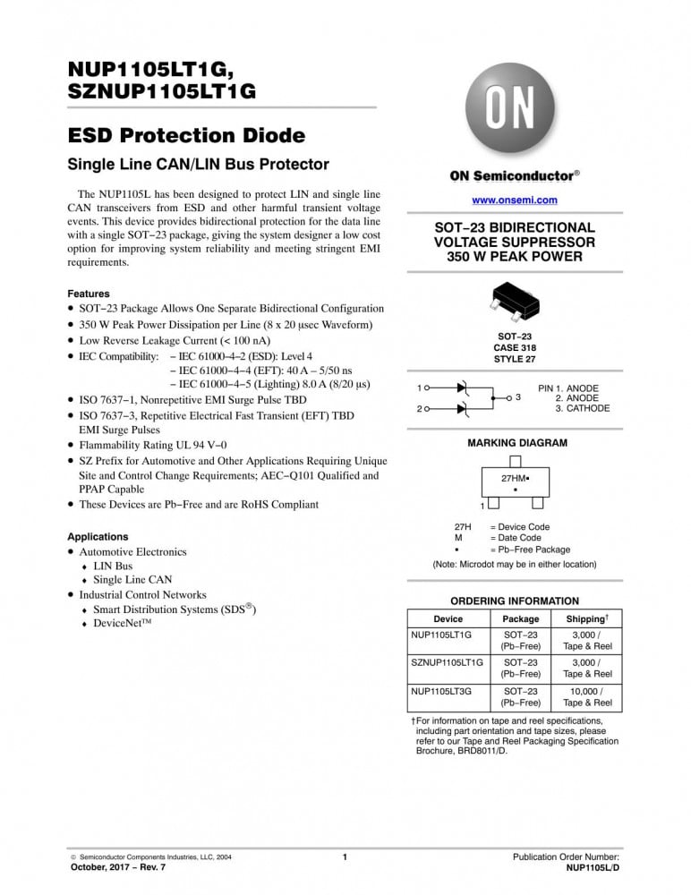 SZNUP1105LT1G datasheet page 1