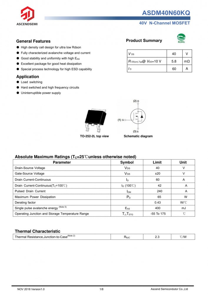 ASDM40N60KQ-R datasheet page 1