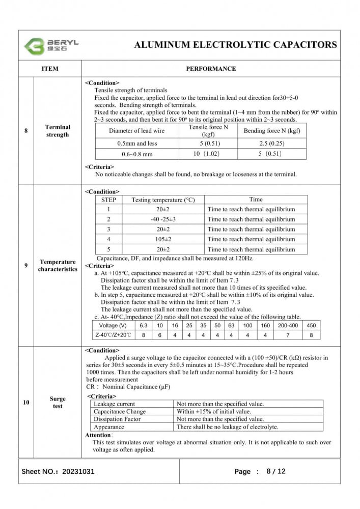 BERYL specification page 8