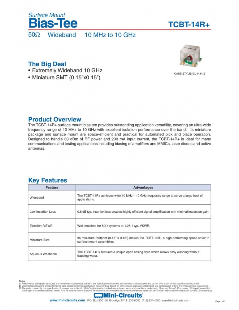 TCBT-14R+ datasheet page 1