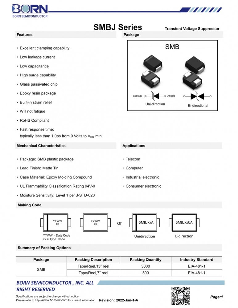 BORN SMBJ series datasheet page 1