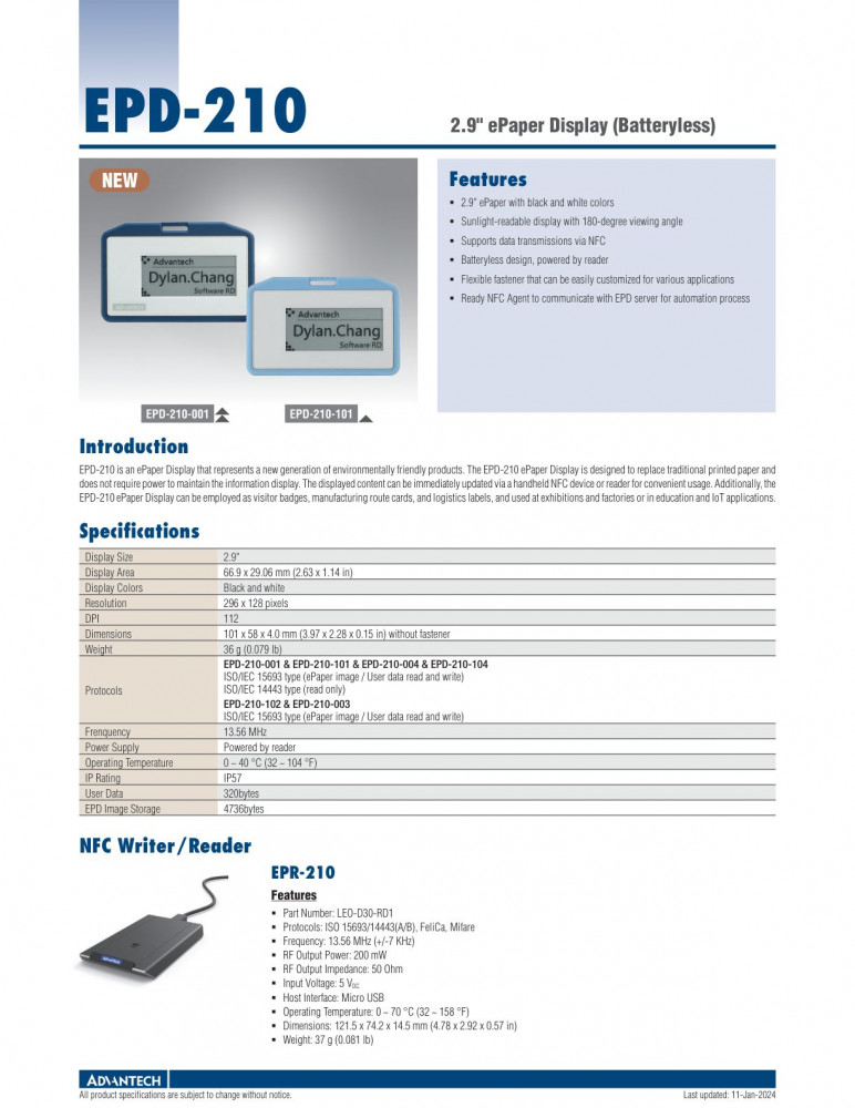 EPD-210 product documentation page 1
