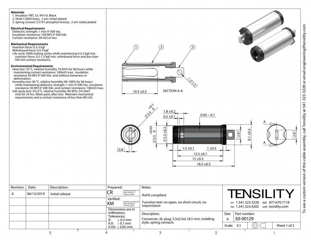 Tensility 50-00129 drawing, page 1
