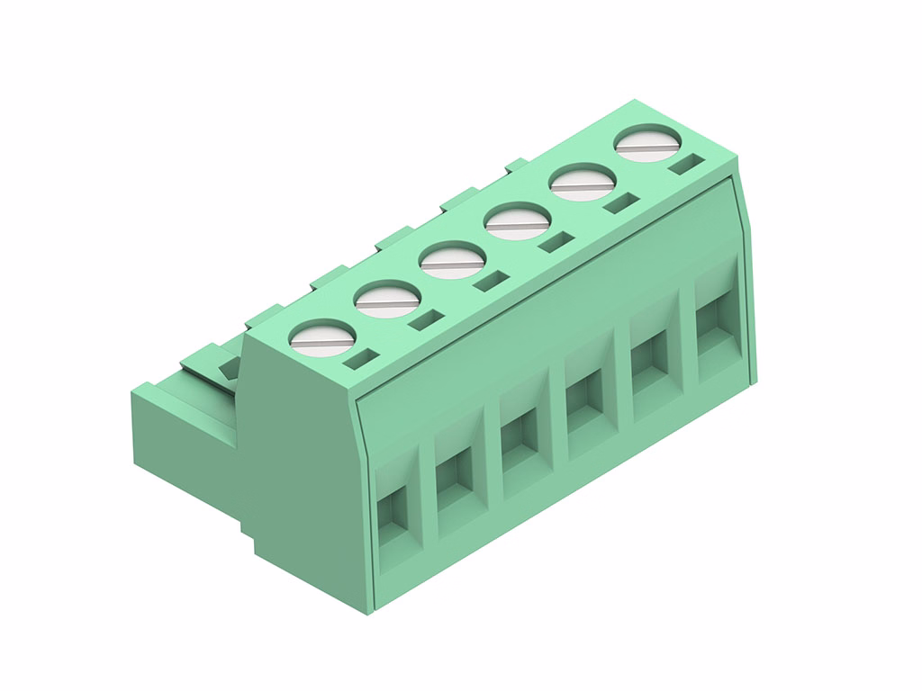 5.08mm Pitch Eurostyle Vertical PCB Header, Open Ends, Green Housing, 6 Circuits