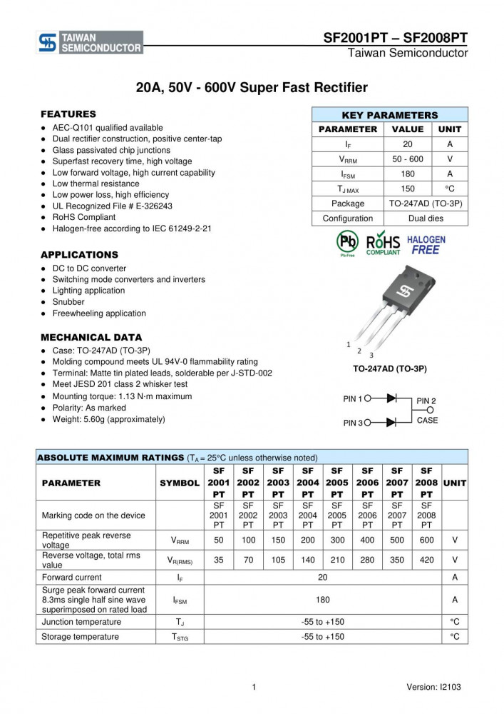 SF2005PT technical document preview, page 1