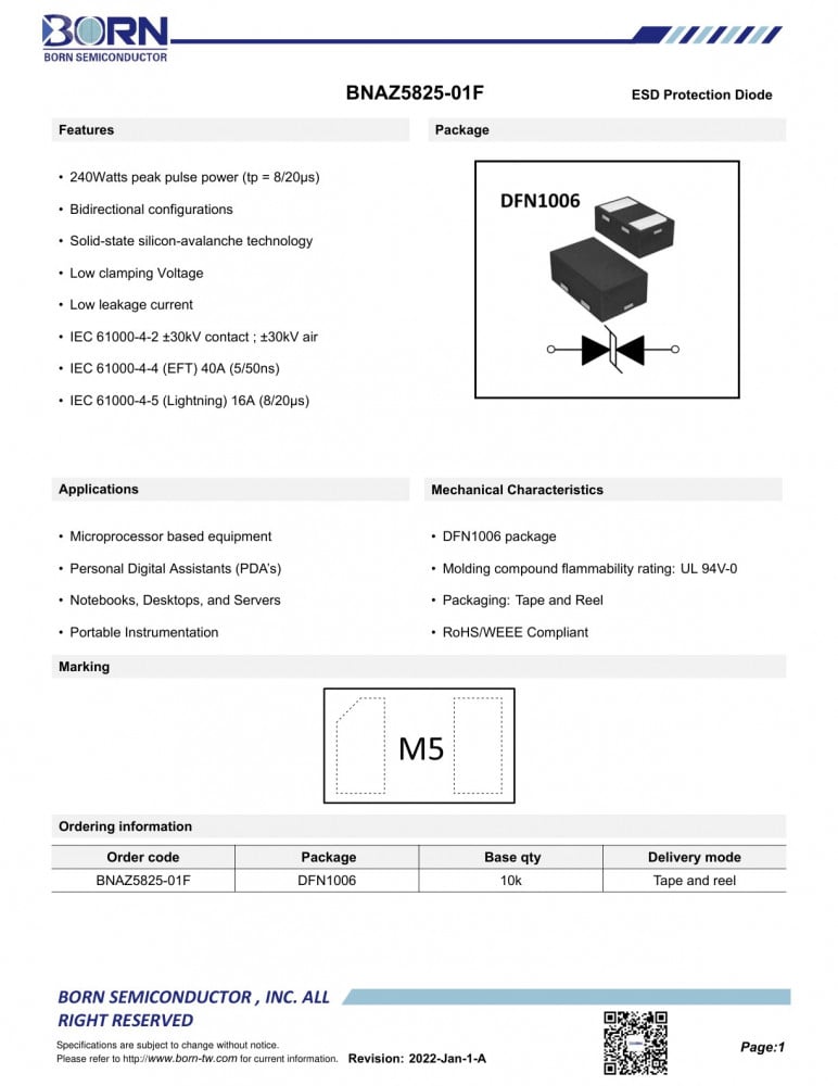 BNAZ5825-01F datasheet page 1