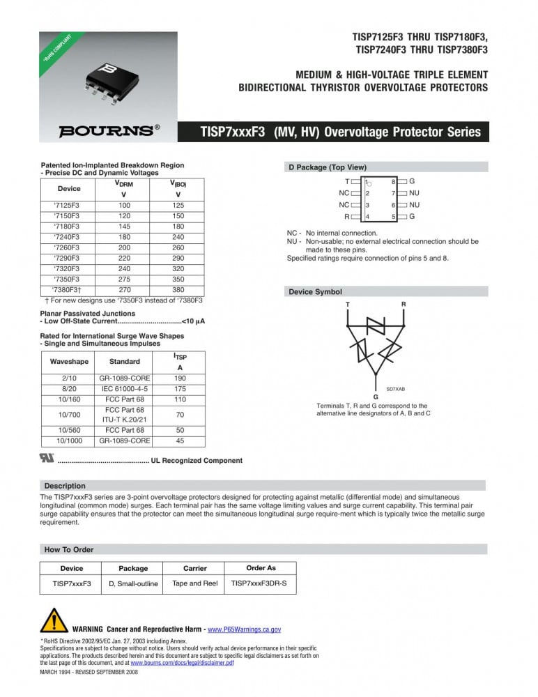 TISP7380F3DR-S datasheet page 1