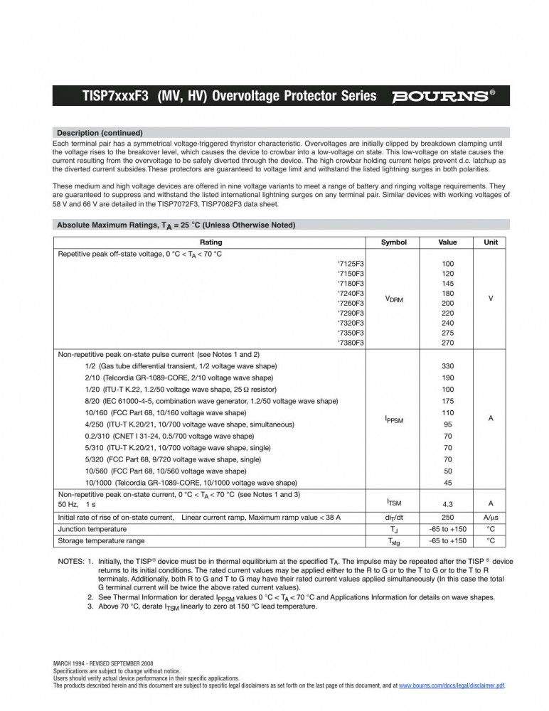 TISP7380F3DR-S datasheet page 2