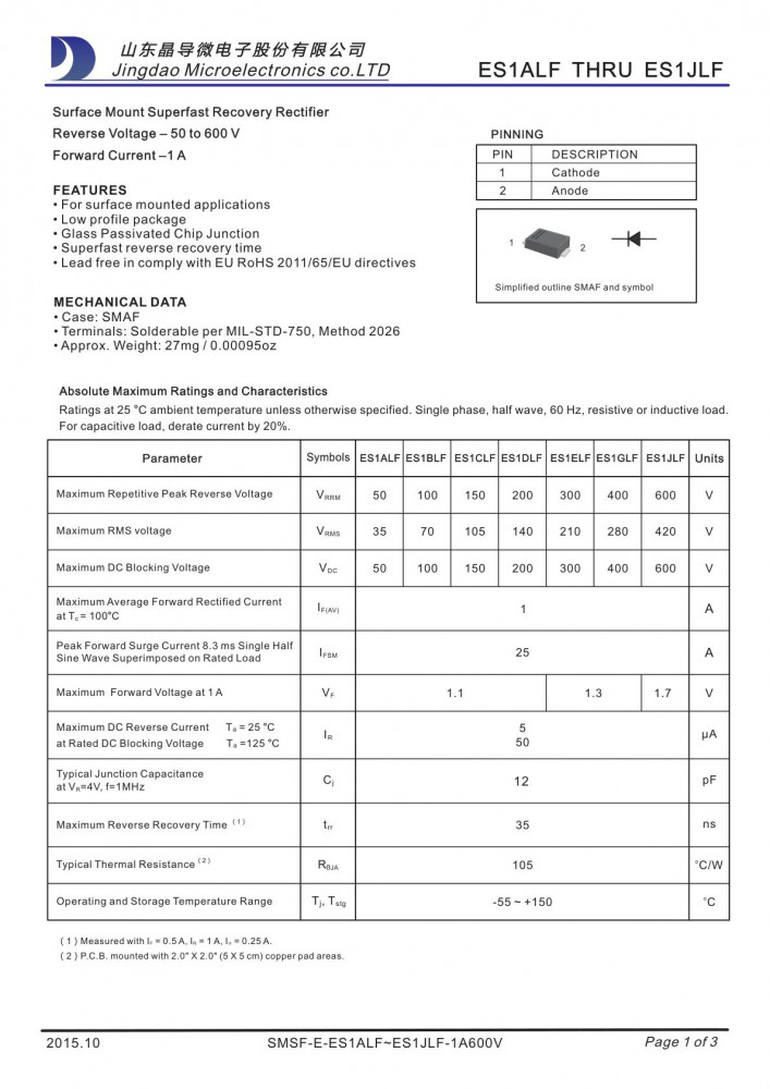 ES1GLF datasheet page 1